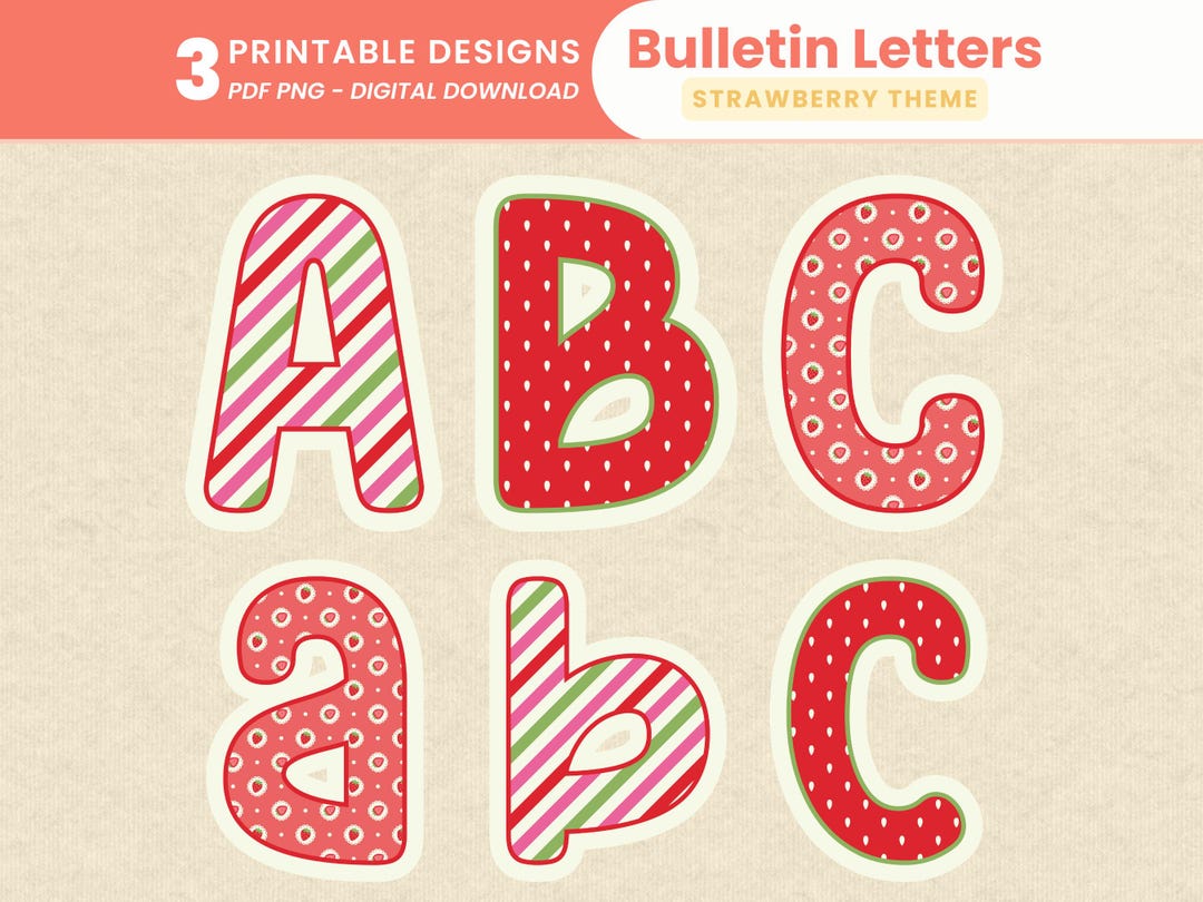 Strawberry Bulletin Letters Printable Summer Alphabet Classroom Display ...