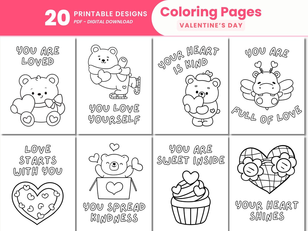 Kawaii Valentine Positive Affirmations Bold and Easy Coloring Pages ...