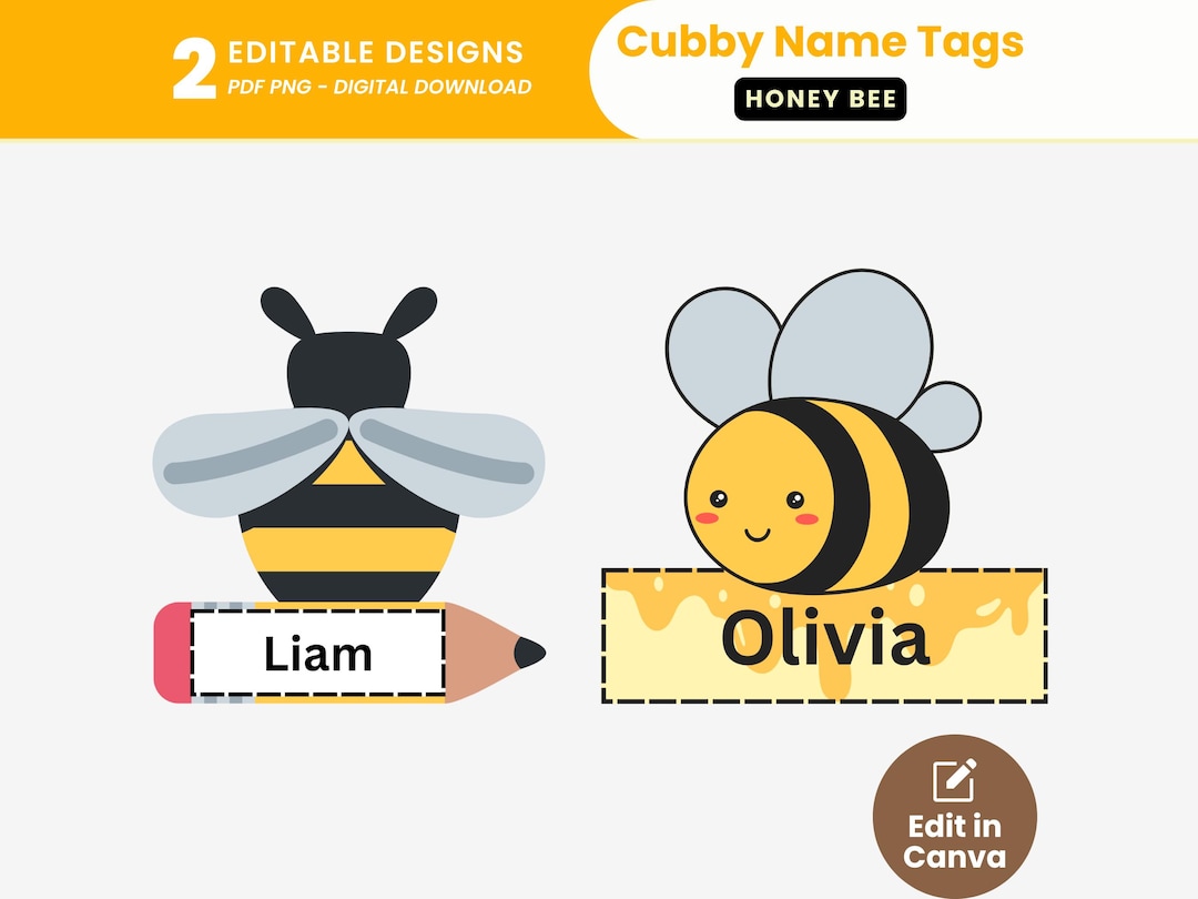 Honey Bee Cubby Name Tags Printable Bee Student Name Tags Cute Bumble ...