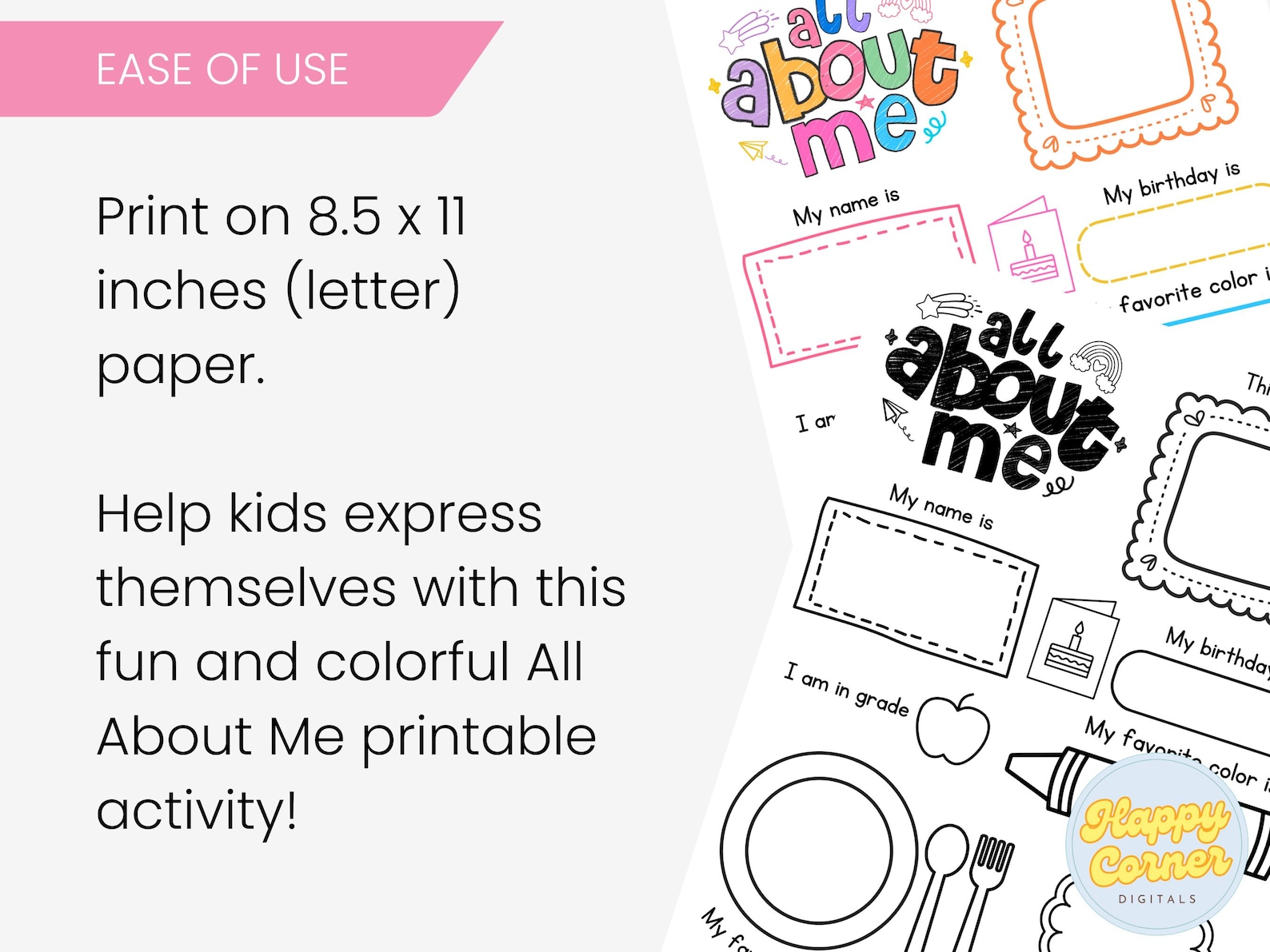 All About Me Activity Worksheet Printable Cute All About Me Sheet ...