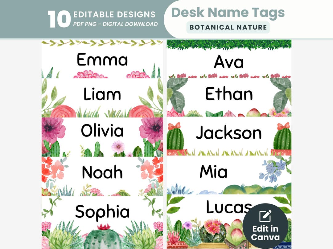 Watercolor Botanical Nature Name Tags Printable Classroom Labels ...