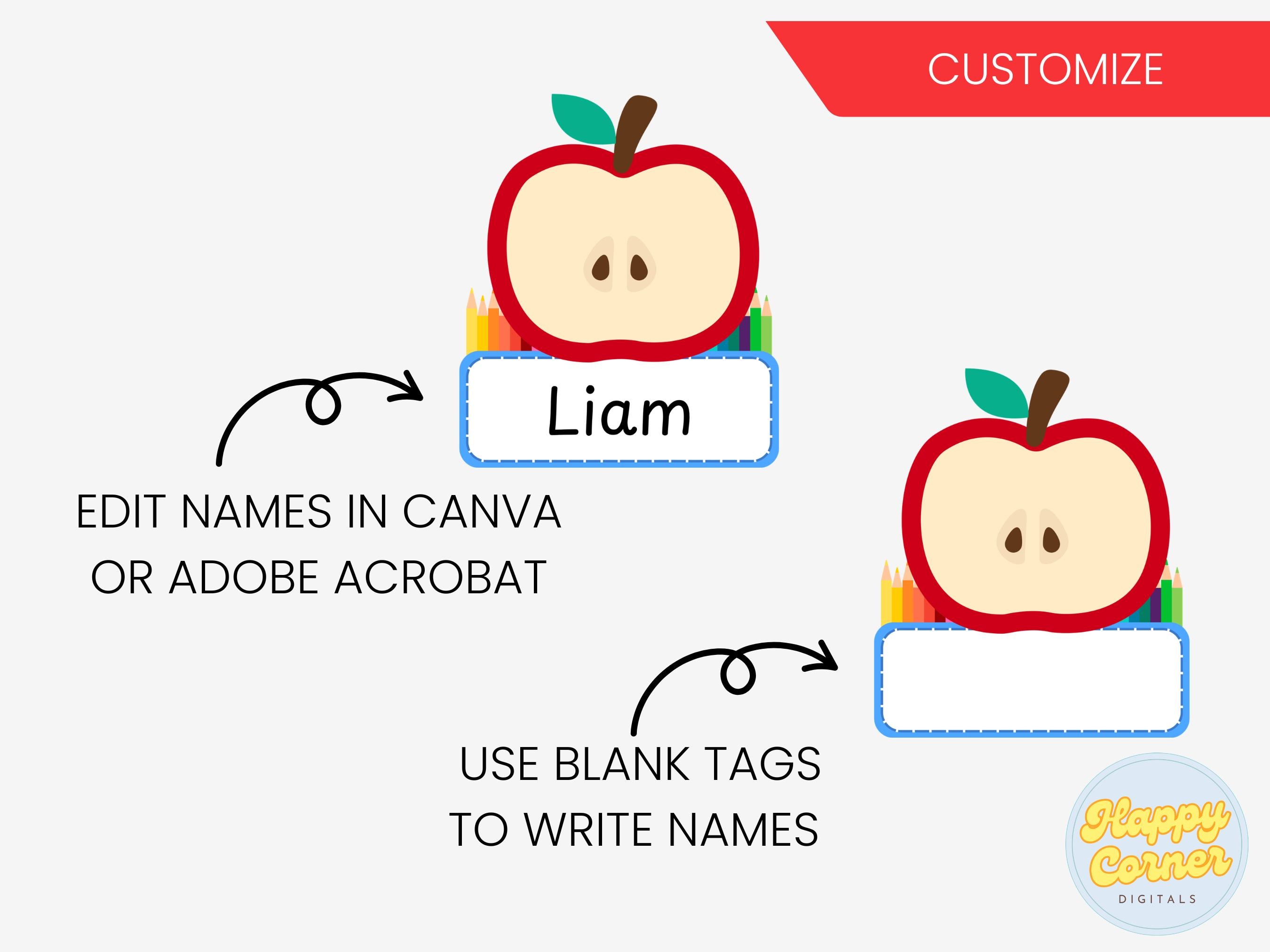 Apple Cubby Name Tags Editable Student Name Tags Back to School Supply ...