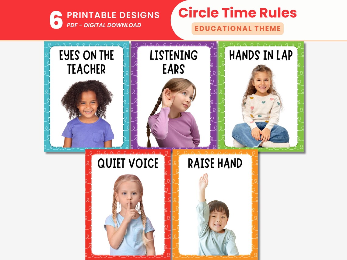 Circle Time Rules Bright Posters Printable With Real Kids Printable ...