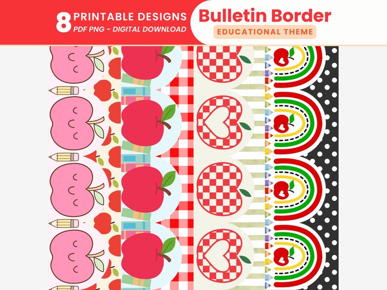 Apple Educational Bulletin Board Boarders Printable Back to School ...