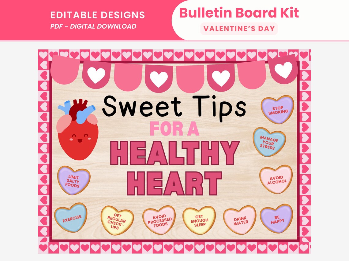 Sweet Tips for a Healthy Heart Bulletin Board Kit Printable School ...