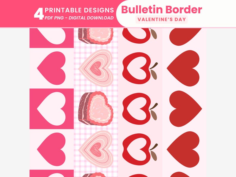 Valentine’s Day Bulletin Board Borders Printable Pink Heart Straight ...