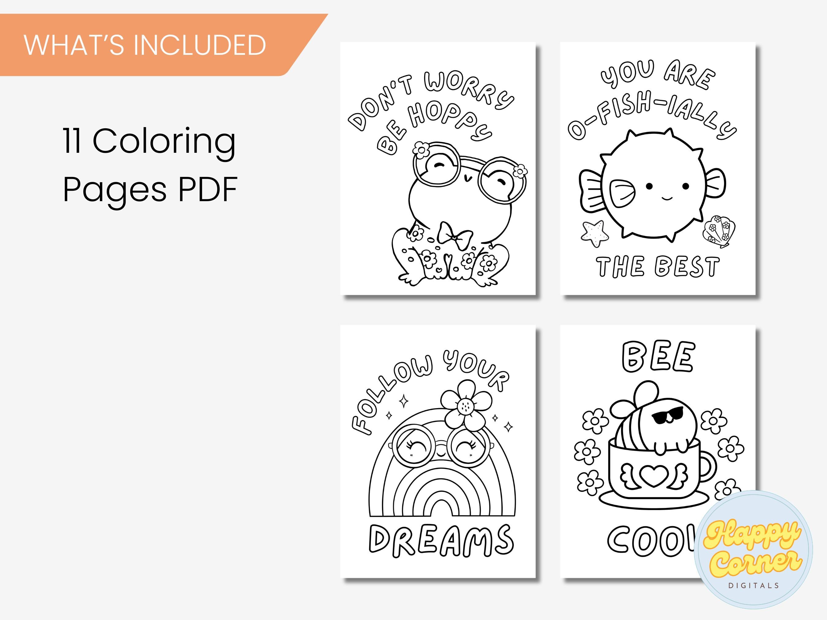 Kawaii Retro Affirmations Easy Coloring Pages Printable Cute Groovy ...