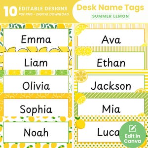 Summer Lemon Desk Name Tags Editable Lemon Student Name Tags Cute ...
