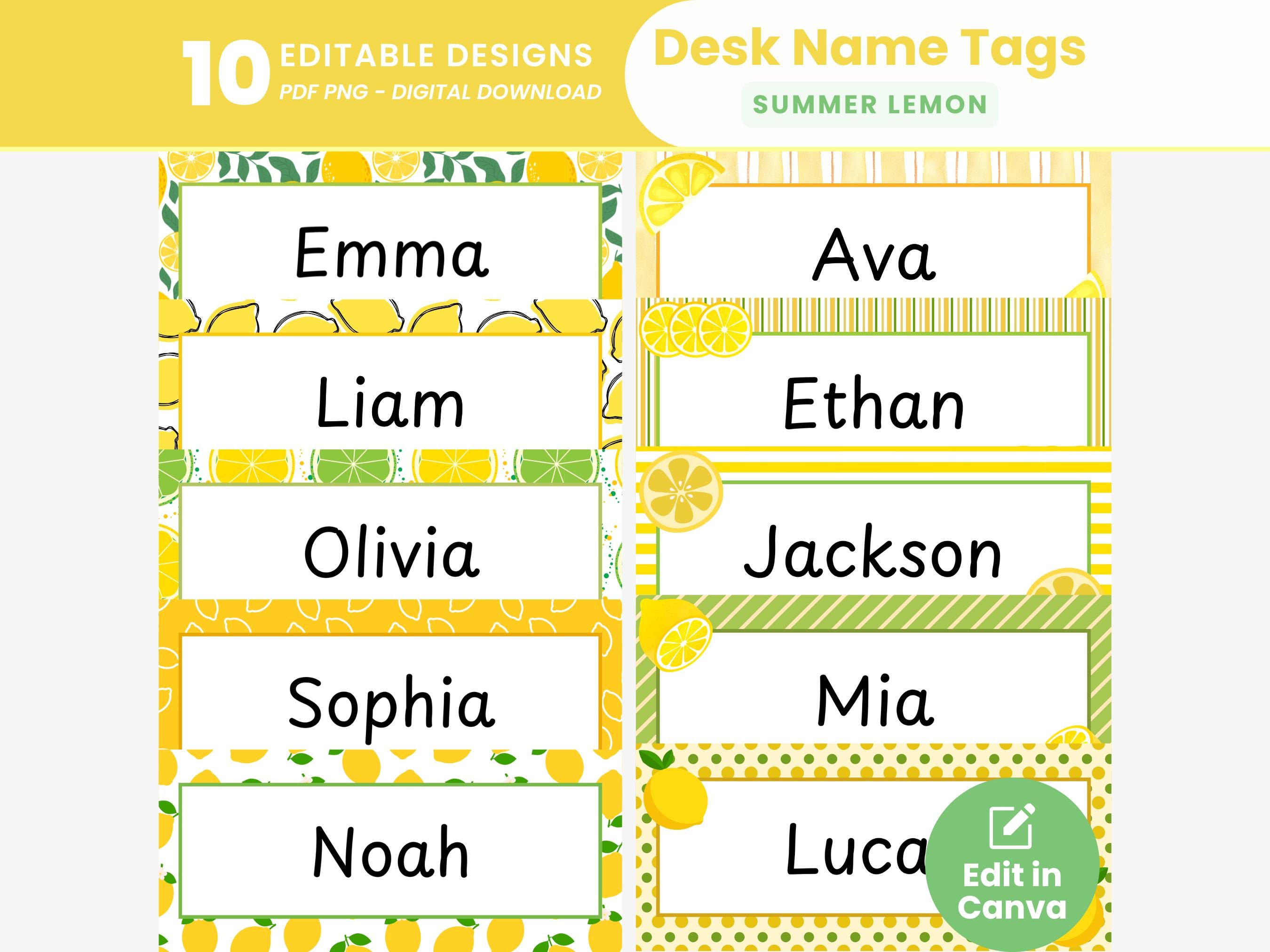 Summer Lemon Desk Name Tags Editable Lemon Student Name Tags Cute ...