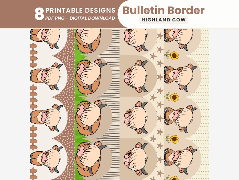 Highland Cow Bulletin Board Borders Printable Farmhouse Classroom Decor ...