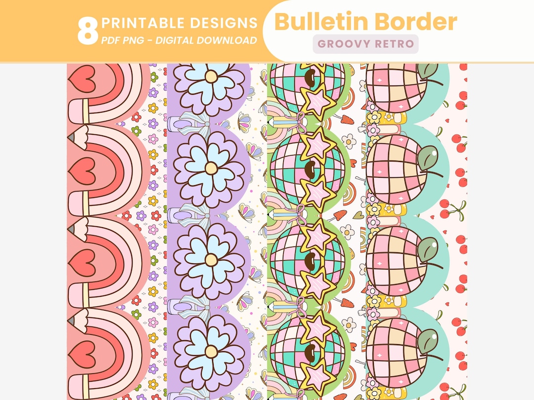 Groovy Retro Classroom Bulletin Board Borders Printable Back to School ...