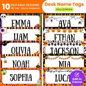 Halloween Desk Name Tags Editable Spooky Student Name Tags Halloween ...