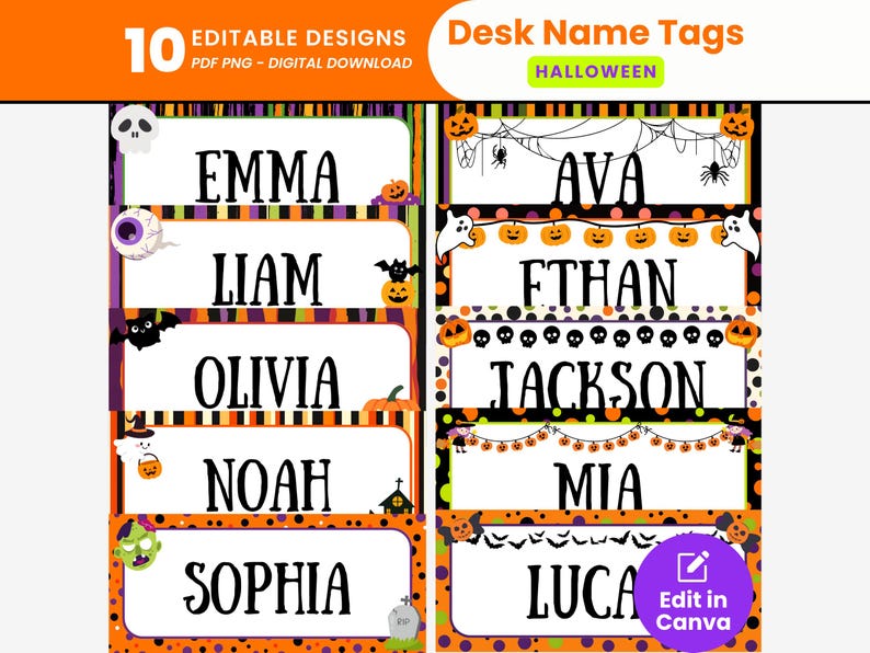 Halloween Desk Name Tags Editable Spooky Student Name Tags Halloween ...