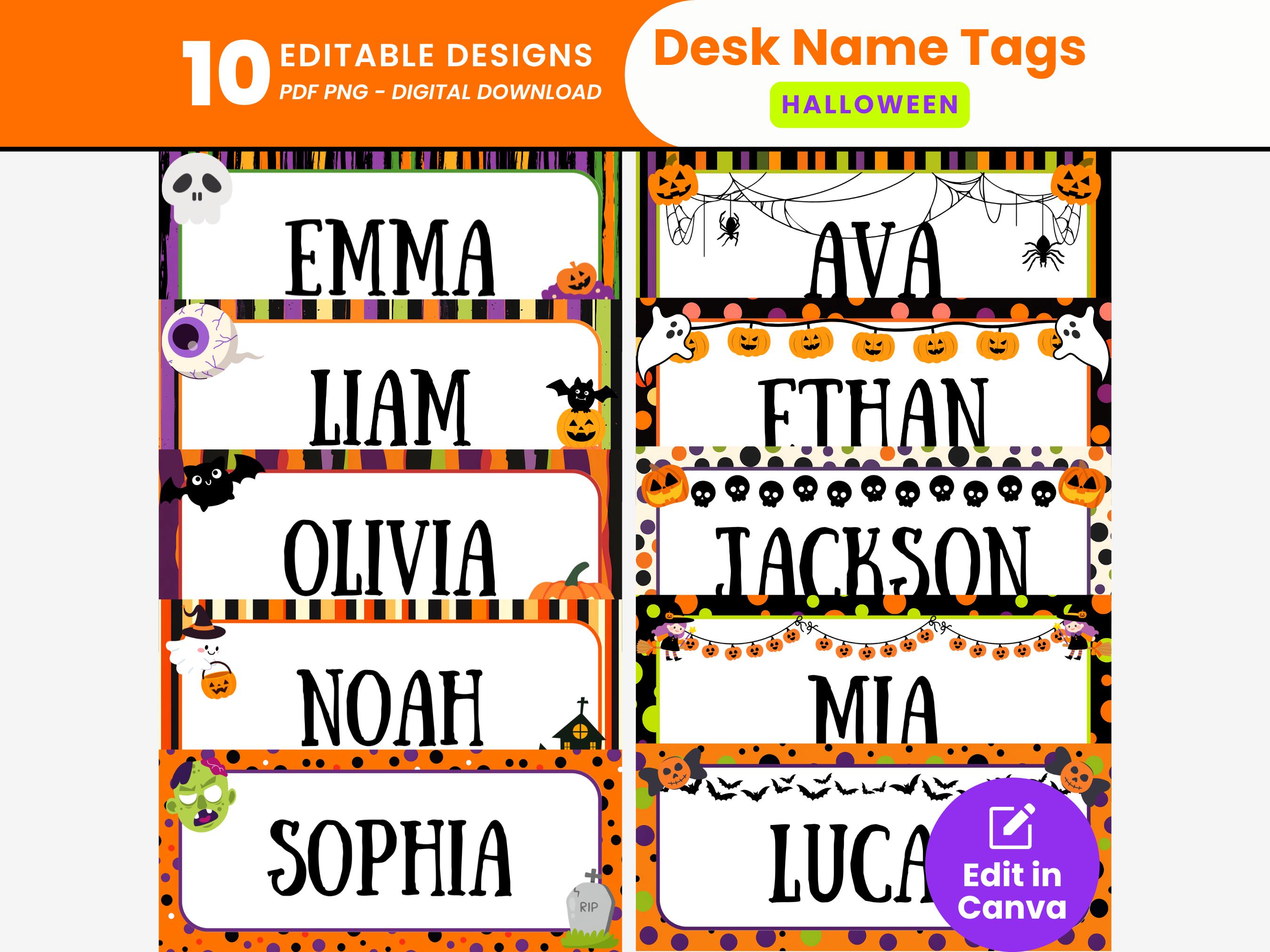 Halloween Desk Name Tags Editable Spooky Student Name Tags Halloween ...