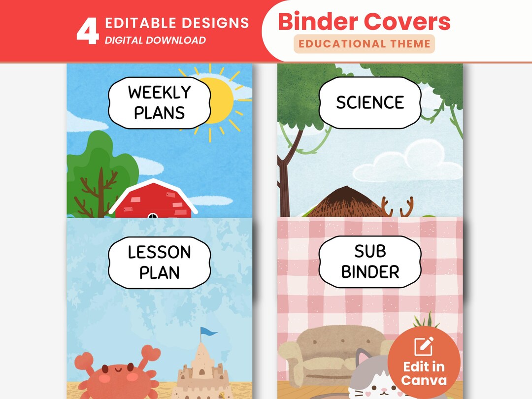 Kids Binder Cover for Preschool Teacher Animals Binder Design Canva ...