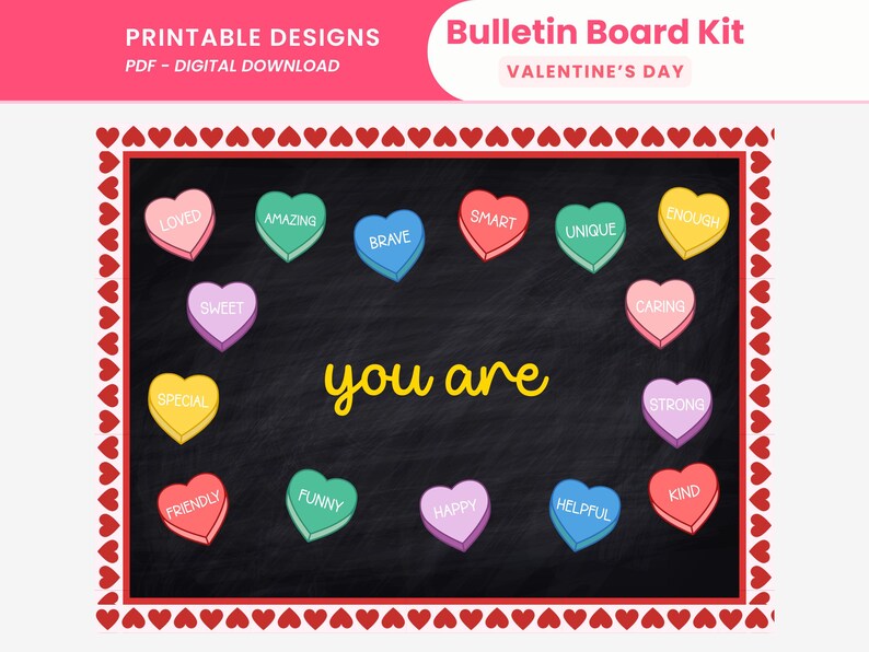 Valentine Positive Affirmations Bulletin Board Kit Printable Bright ...
