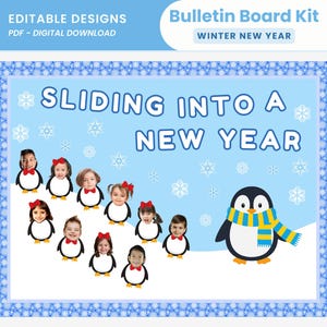 Winter New Year Penguin Theme Add Children Faces Bulletin Board Kit ...
