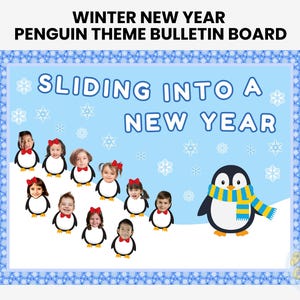 Winter New Year Penguin Theme Add Children Faces Bulletin Board Kit ...