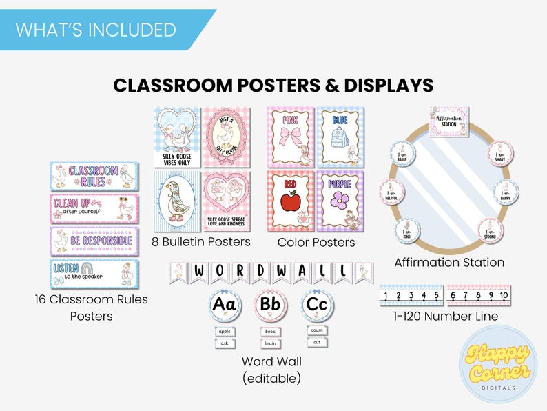 Silly Goose Classroom Bundle Printable Pastel Coquette Classroom Decor ...