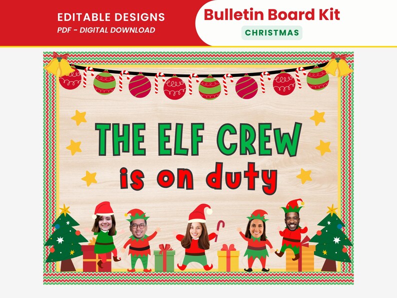 Nurse Elf Pun Christmas Bright Bulletin Board Kit Editable Elf Add Your ...