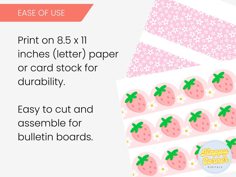 Strawberry Summer Bulletin Board Border Printable Cute Strawberry ...