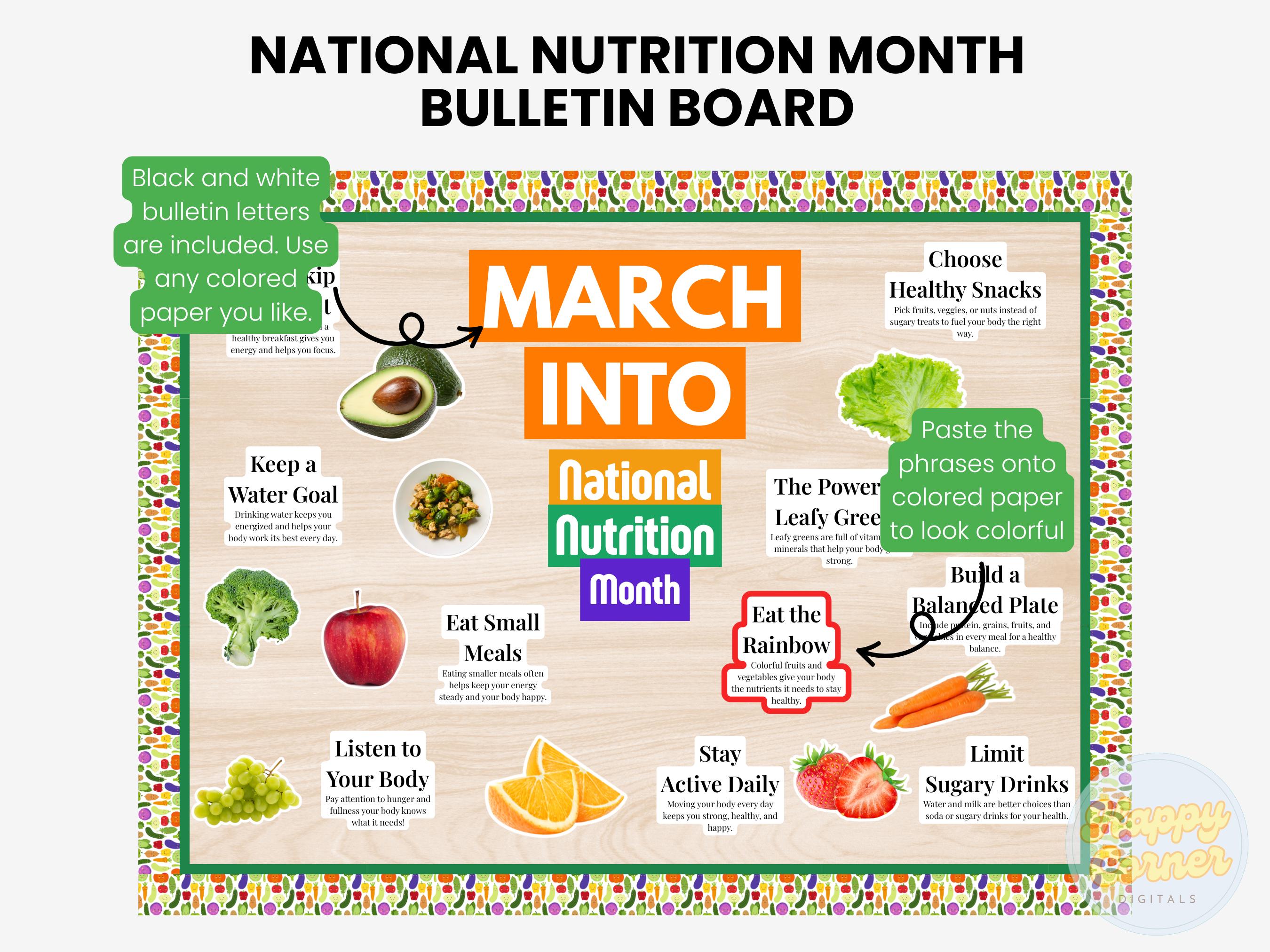 March Into National Nutrition Month Bulletin Board Kit Printable Spring ...