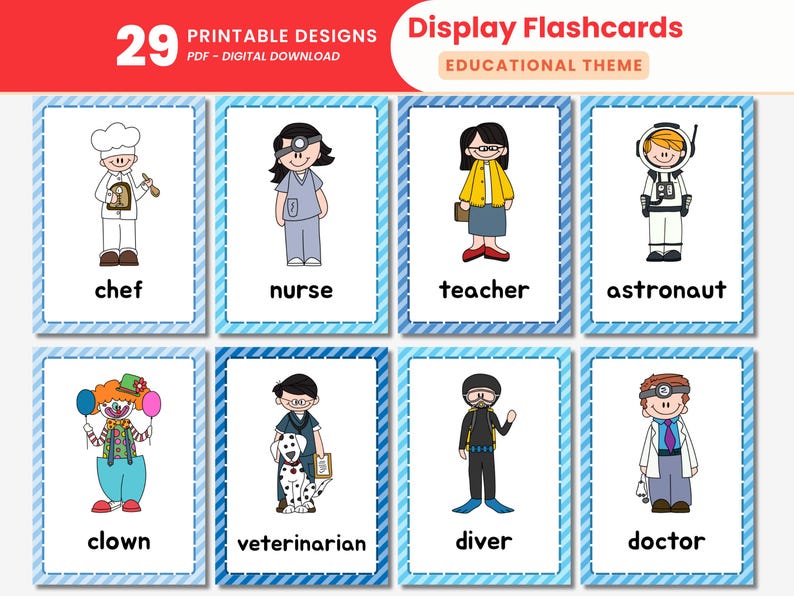 Occupations Flashcards Educational Theme Printable Job Flashcards for ...