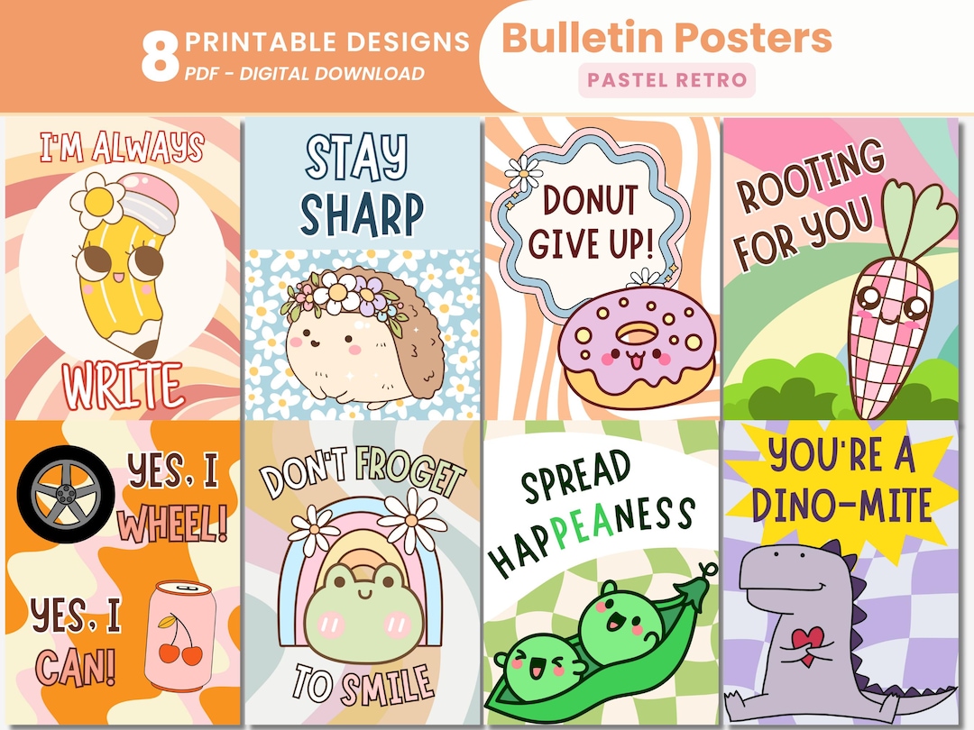 Pastel Retro Classroom Pun Bulletin Posters Printable Funny ...