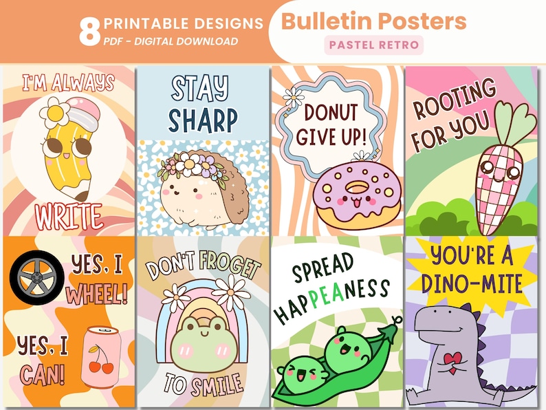 Pastel Retro Classroom Pun Bulletin Posters Printable Funny ...