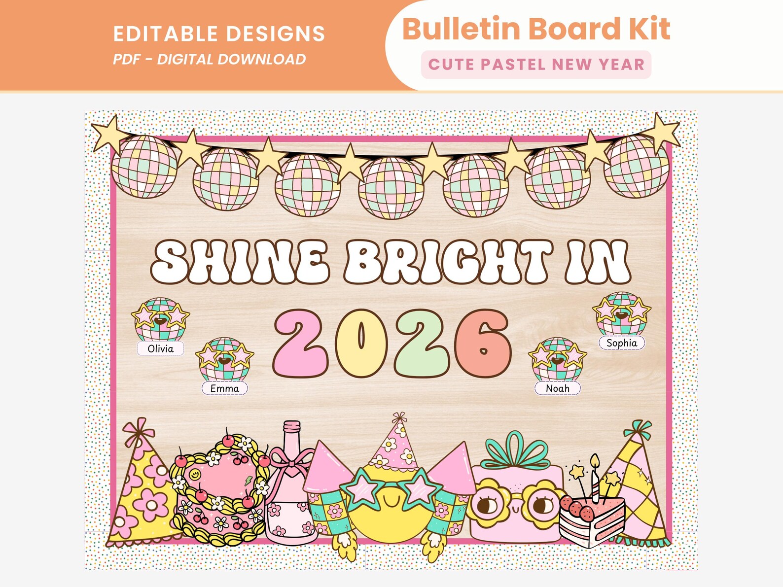 Pastel Retro Shine Bright in 2026 With Disco Ball Name Tags Bulletin ...