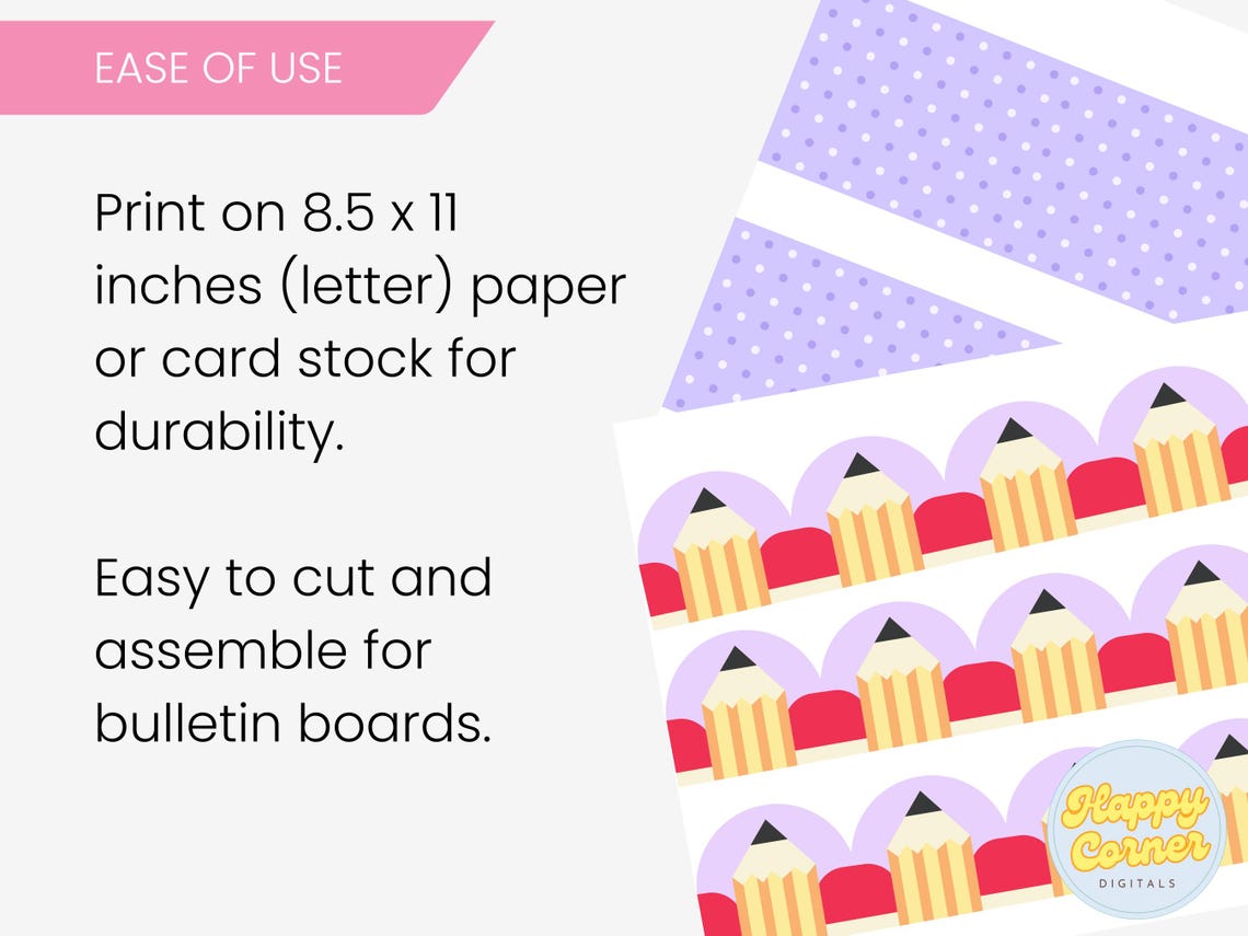 Pastel Cute Pencil Bulletin Board Borders Printable Back to School ...