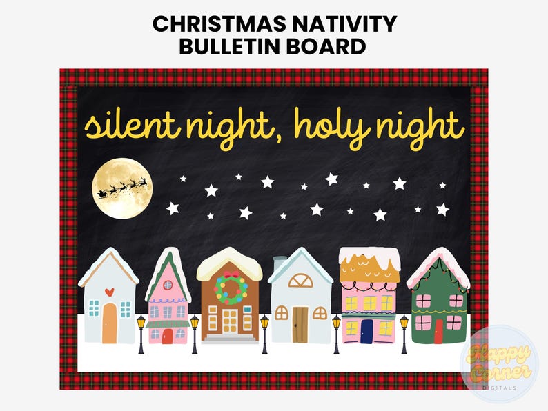 Christmas Nativity Village Theme Bulletin Board Kit Printable Church ...