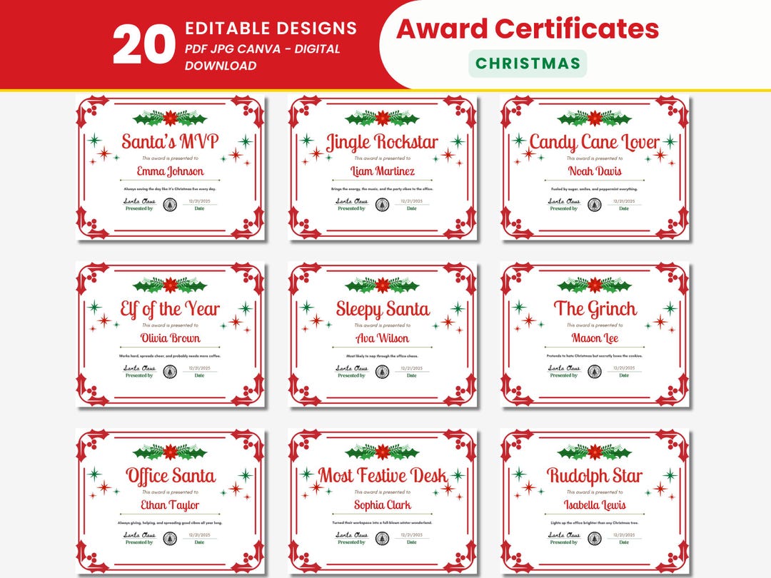 Funny Christmas Employee Award Certificates Editable Christmas Office ...