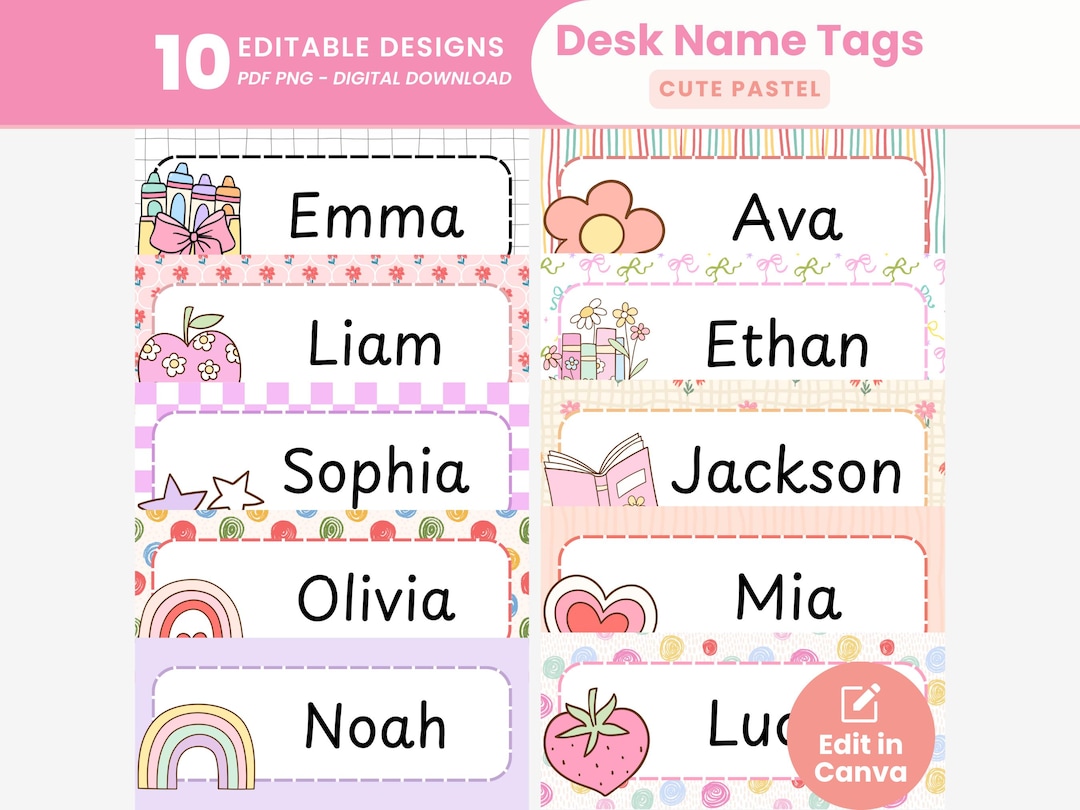 Cute Pastel Desk Name Tags Editable Pastel Student Name Tags Pastel ...
