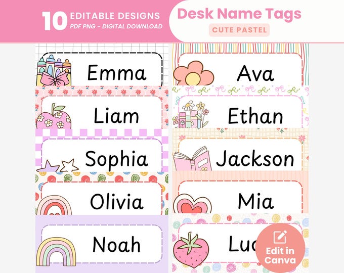 Pastel Dreams Name Tags and Labels | Editable - Etsy Canada