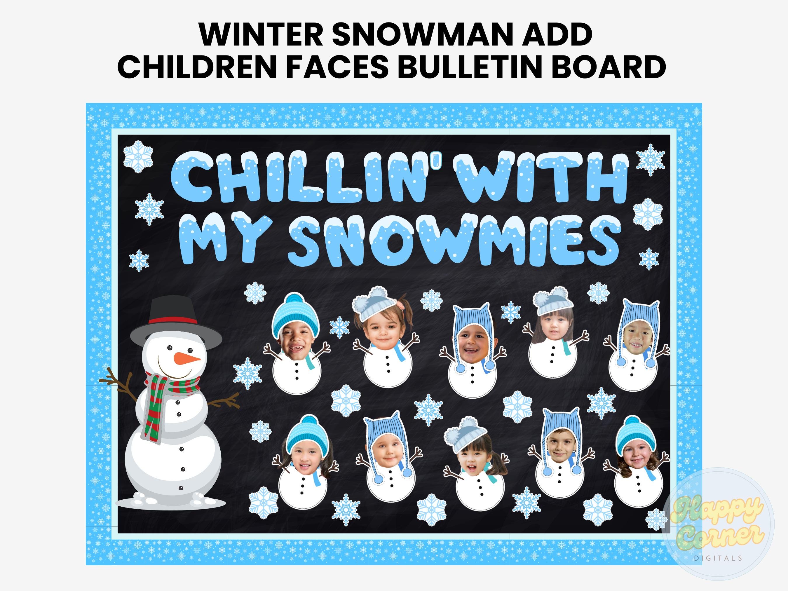 Funny Winter Pun Snowman Add Children Faces Bulletin Board Kit Editable ...