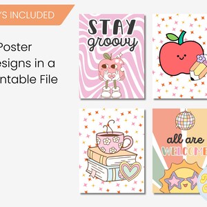 Pastel Retro Classroom Posters Display Set of 8 Printable Groovy ...