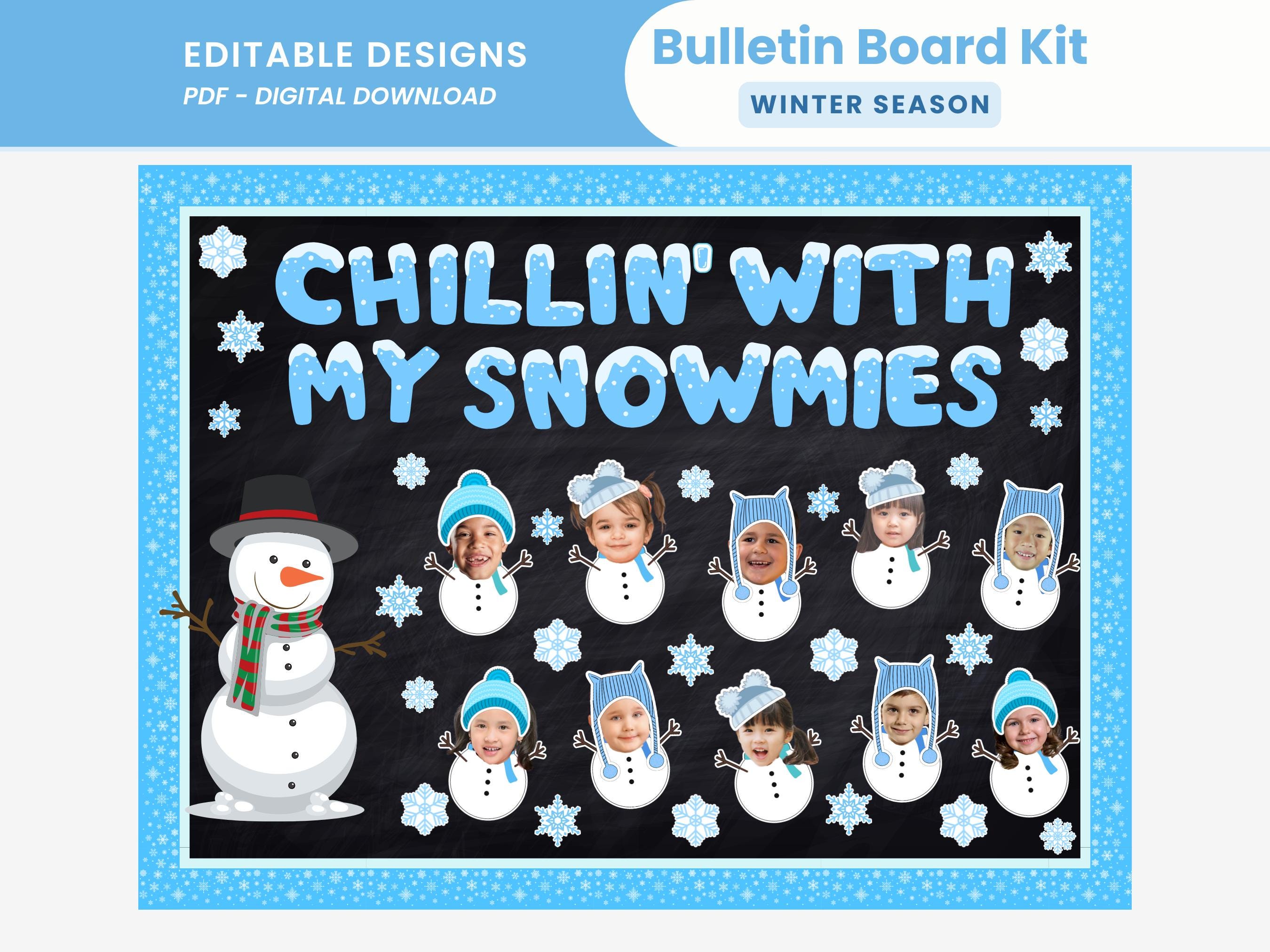 Funny Winter Pun Snowman Add Children Faces Bulletin Board Kit Editable ...