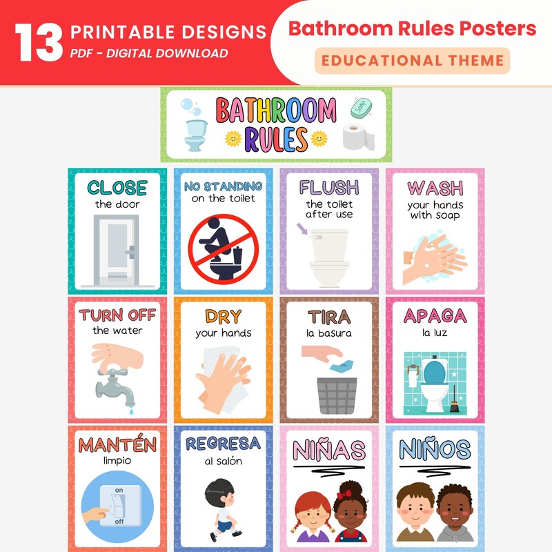 Bathroom Rules Art - Etsy