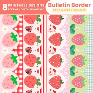 Strawberry Summer Bulletin Board Border Printable Cute Strawberry ...