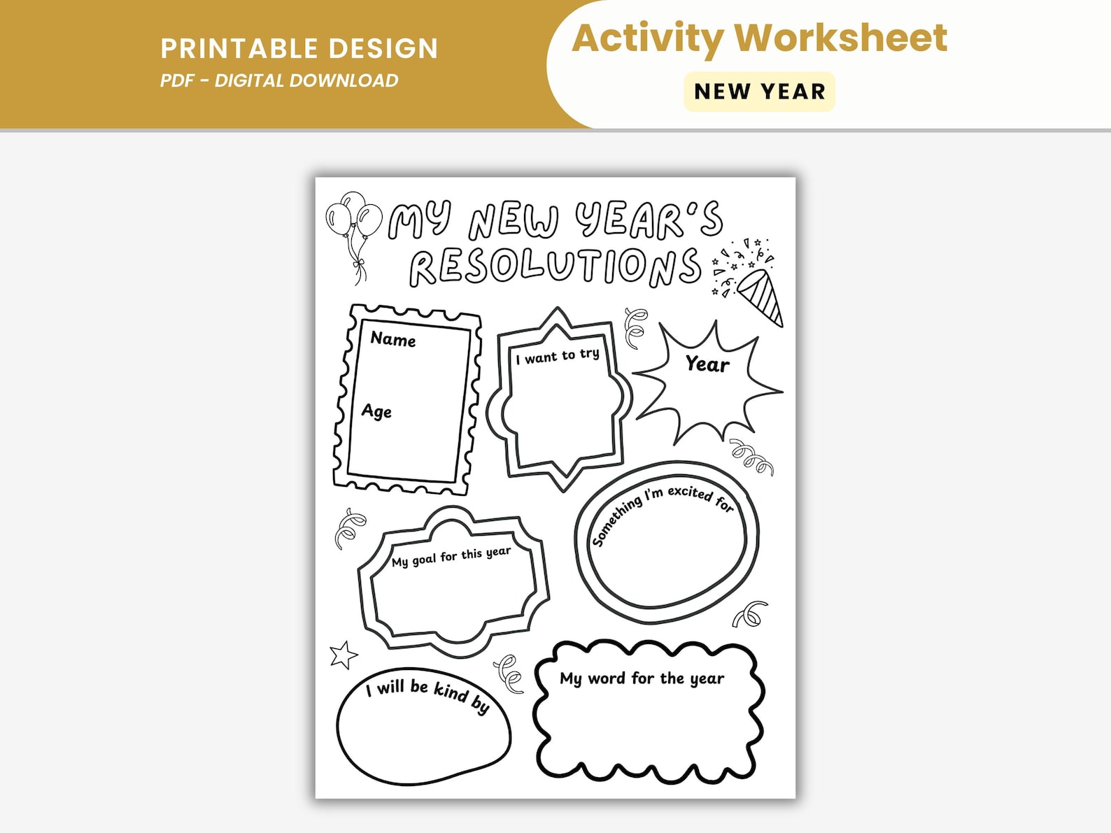 Kids New Year's Resolution Printable New Years Kids Activities 2026 New ...