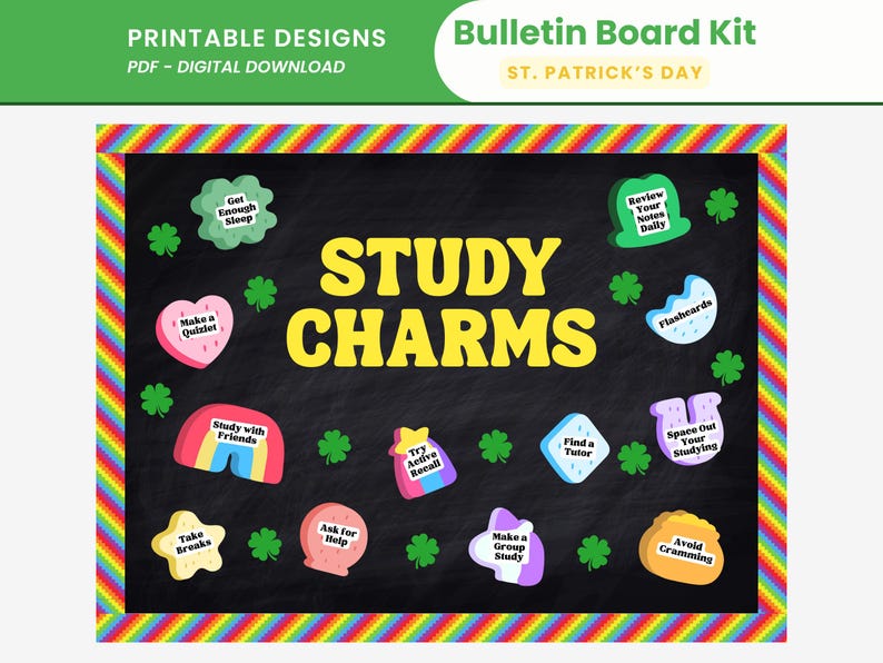Study Charms Tips St. Patrick's Day Themed Bulletin Board Kit Printable ...