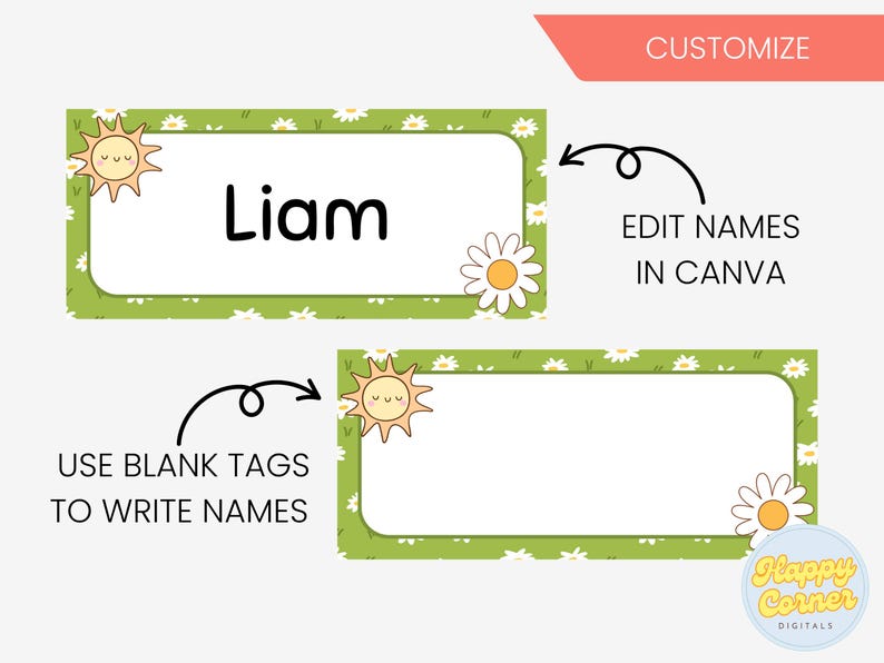 Summer Desk Name Tags Printable Summer Student Names Tags Editable Cute ...