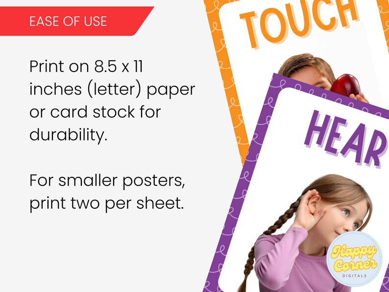 5 Senses Bright Posters With Real Kids Printable Five Senses Colorful ...