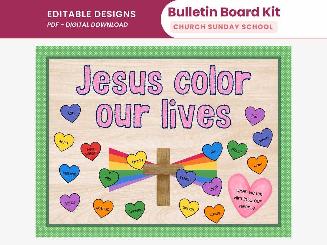 Jesus Color Our Lives Christian Bulletin Board Kit Editable Rainbow ...