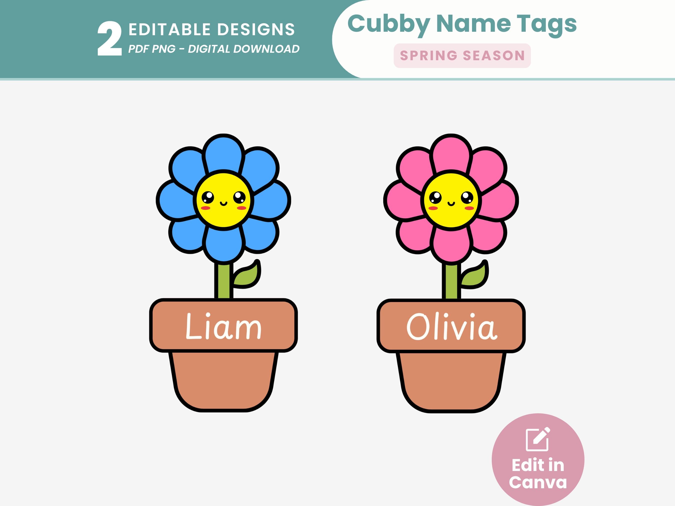 Spring Flower Pot Cubby Name Tags Editable Student Name Tags for Kids ...