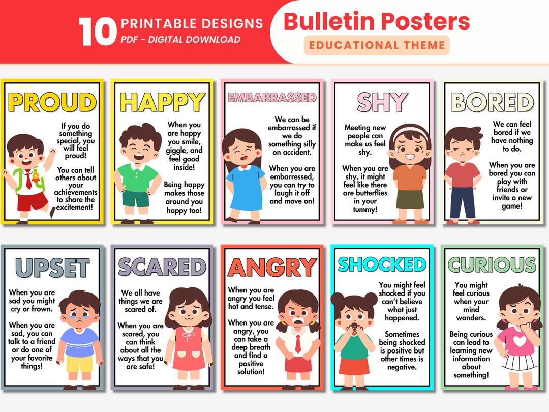 Emotions Posters Educational Theme Printable Toddler Feelings Learning ...
