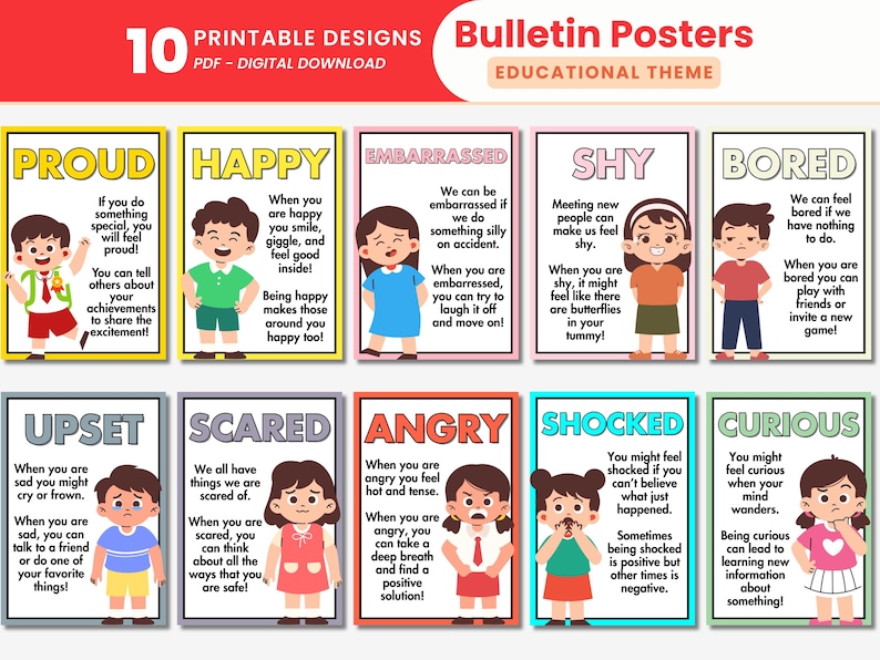 Emotions Posters Educational Theme Printable Toddler Feelings Learning ...