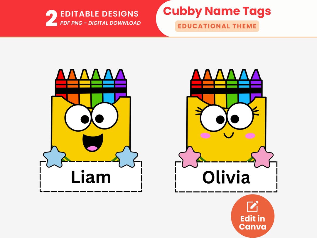Educational Crayons Cubby Name Tags Printable Crayons Cubby Tags ...