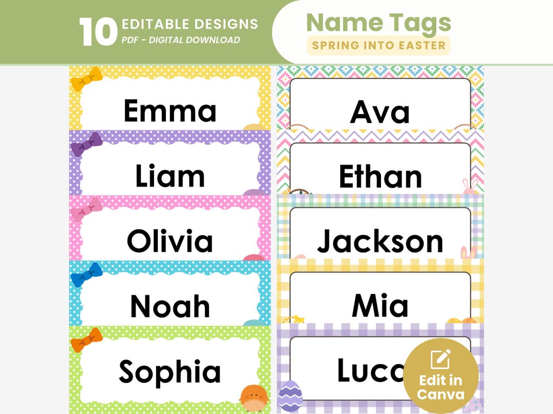 Easter Desk Name Tags Editable Canva Template Easter Eggs Bunny and ...